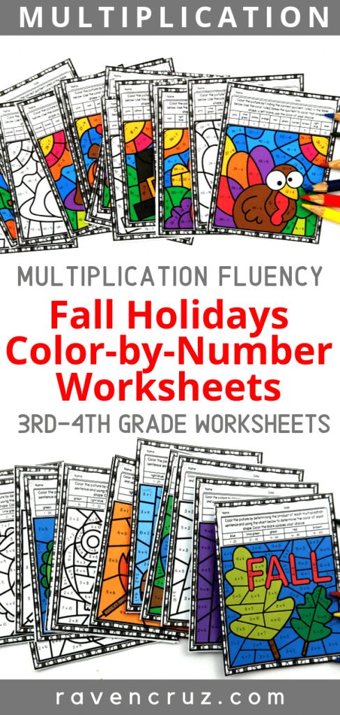 Fall Multiplication Color-by-Number Worksheets - Raven Cruz