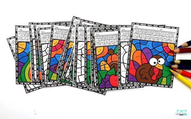 Fall Multiplication Color-by-Number Worksheets - Raven Cruz