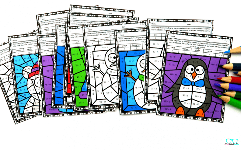 Color by Number Multiplication Worksheets for New Year's - Raven Cruz