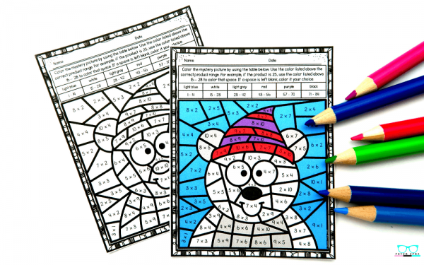 Multiplication Color by Number Worksheets for Winter - Raven Cruz