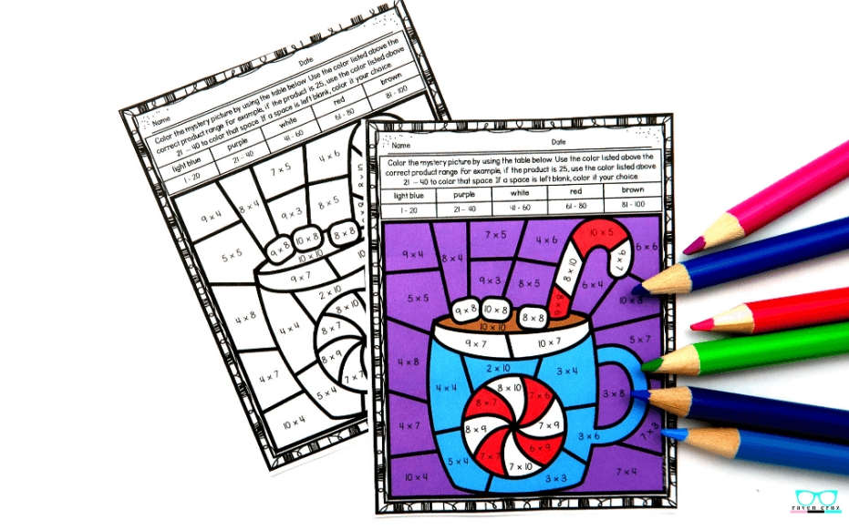 Multiplication Color by Number Worksheets for Winter - Raven Cruz