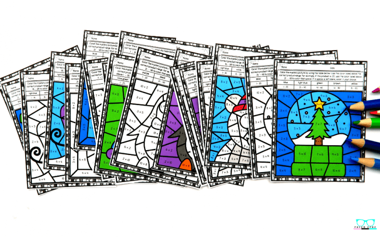 Multiplication Color by Number Worksheets for Winter - Raven Cruz