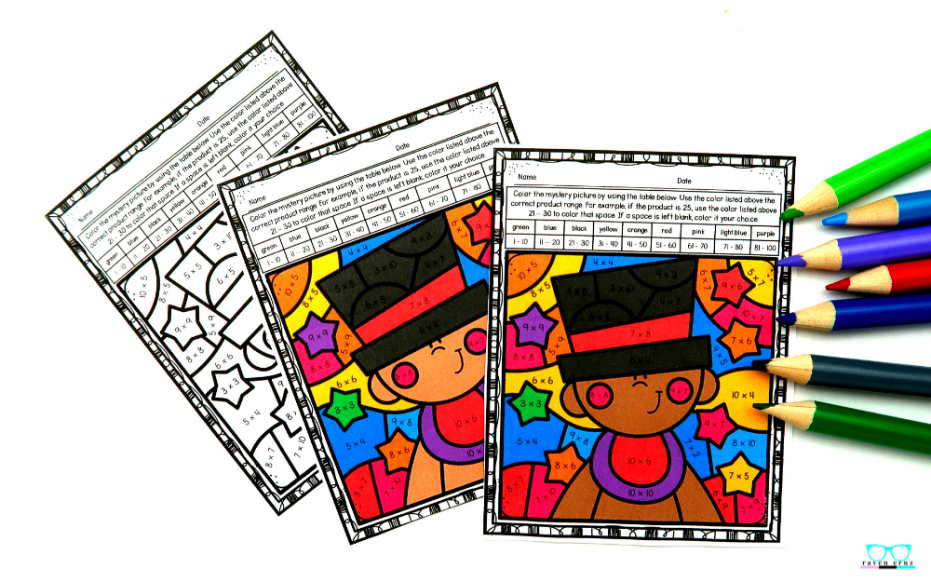 Color by Number Multiplication Worksheets for New Year's - Raven Cruz