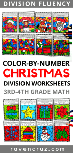 Color by Number Christmas Division Worksheets - Raven Cruz