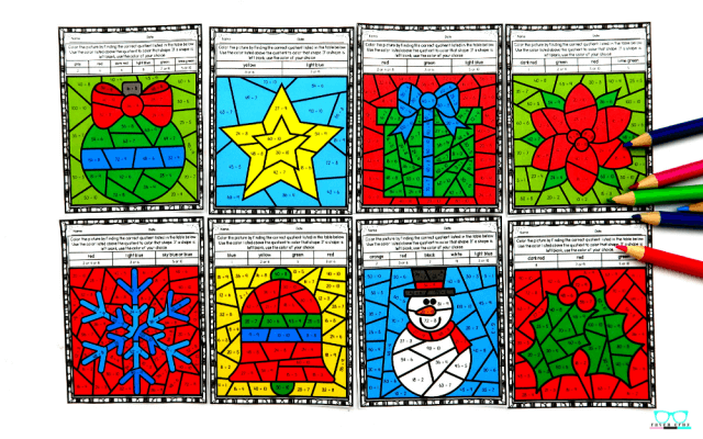 Color by Number Christmas Division Worksheets - Raven Cruz
