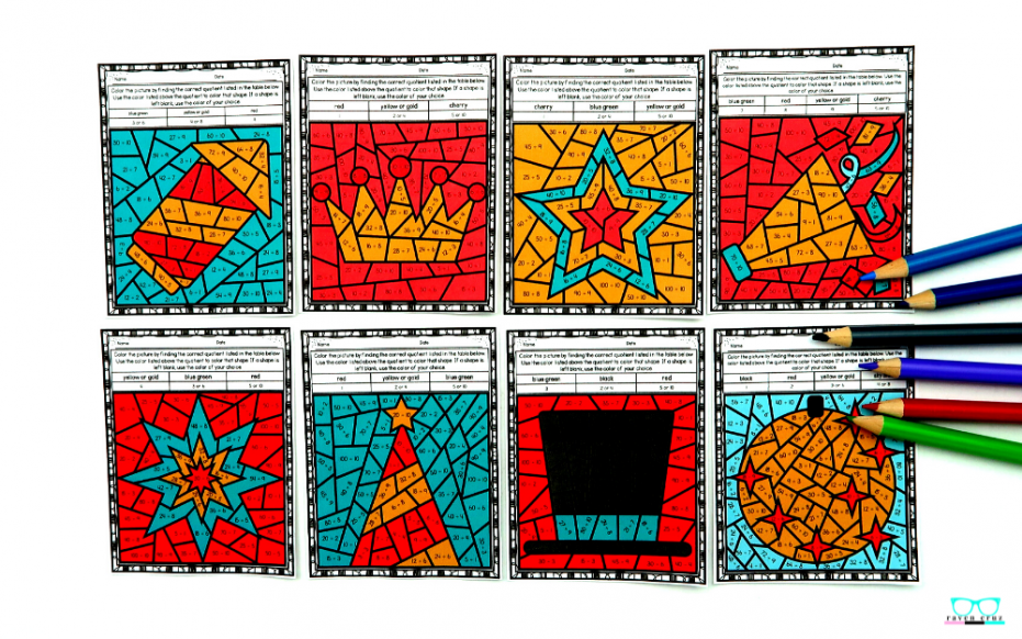 Color by Number Division Worksheets for New Year's - Raven Cruz