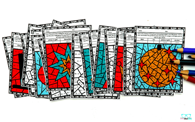 Color by Number Division Worksheets for New Year's - Raven Cruz