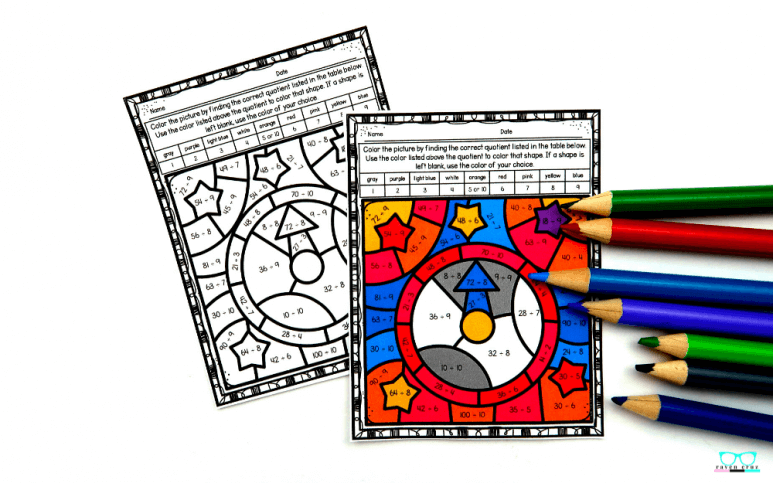Color by Number Division Worksheets for New Year's - Raven Cruz