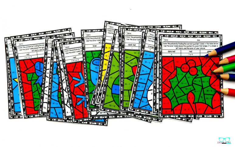 Color by Number Christmas Division Worksheets - Raven Cruz