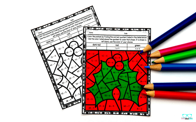Color by Number Christmas Division Worksheets - Raven Cruz