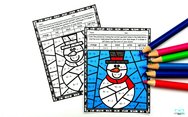 Color by Number Christmas Division Worksheets - Raven Cruz