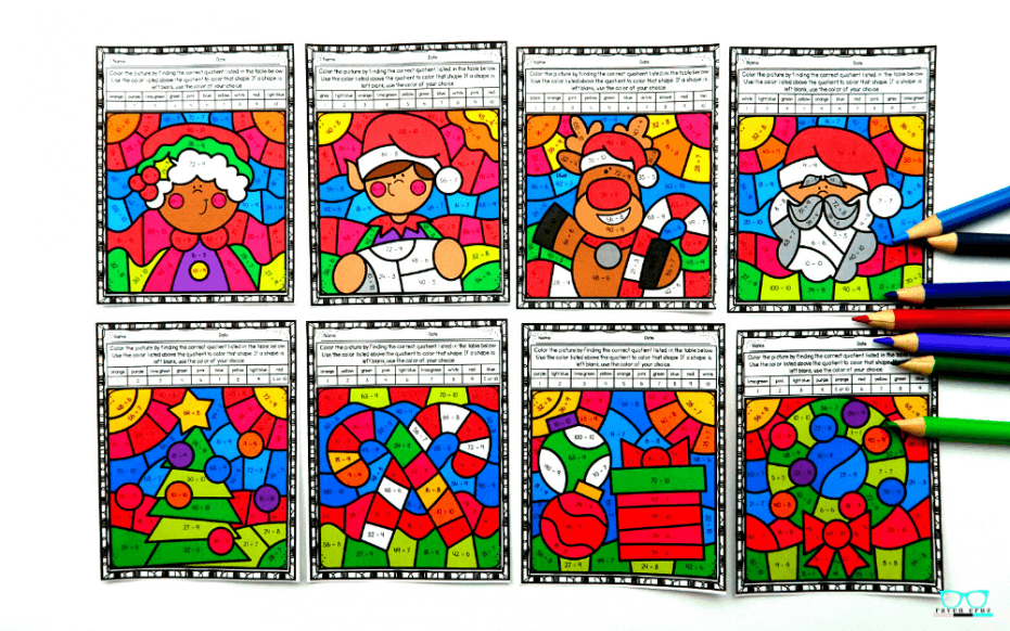 Color by Number Christmas Division Worksheets - Raven Cruz